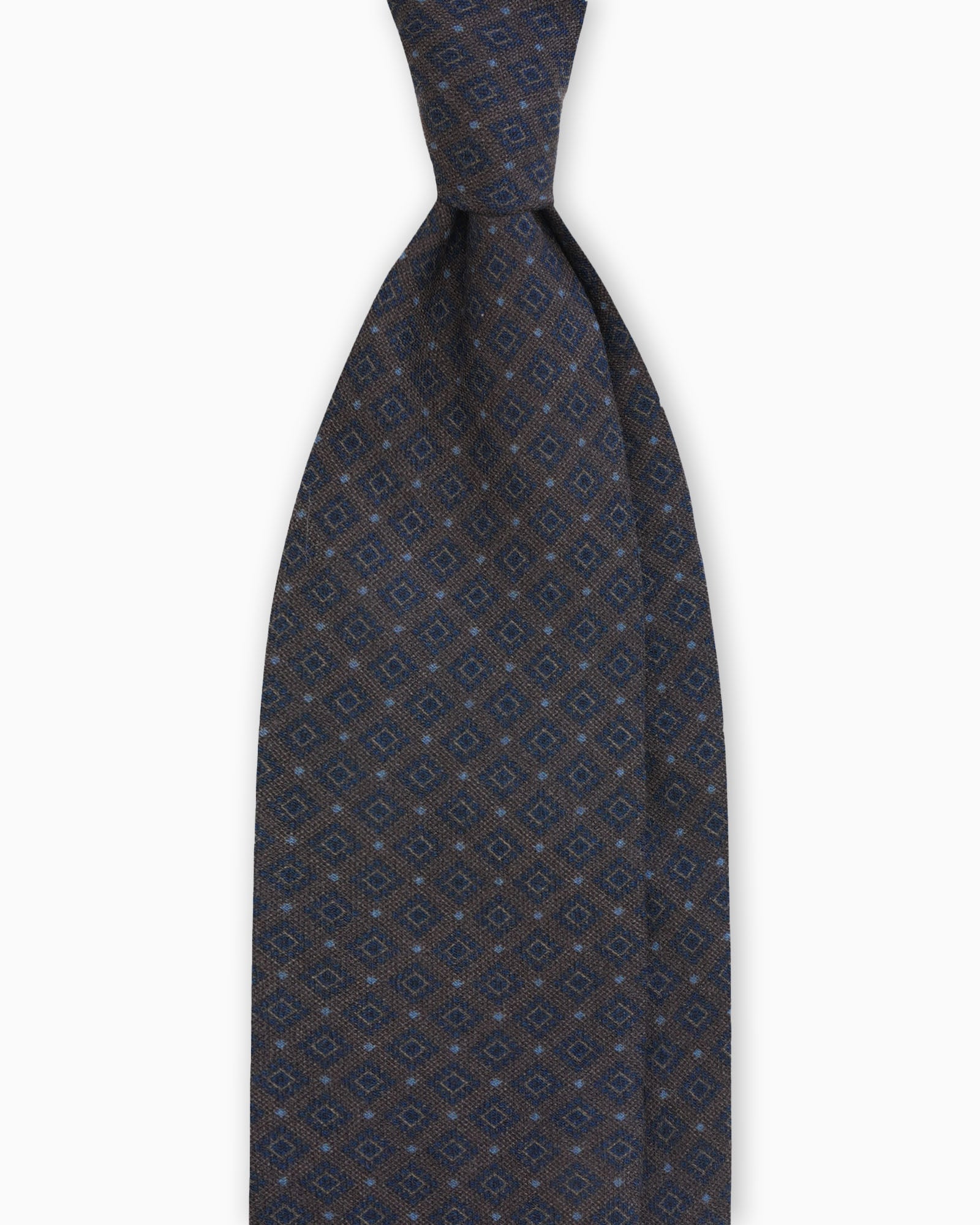 3-Fold Micropattern Printed Wool Tie - Brown
